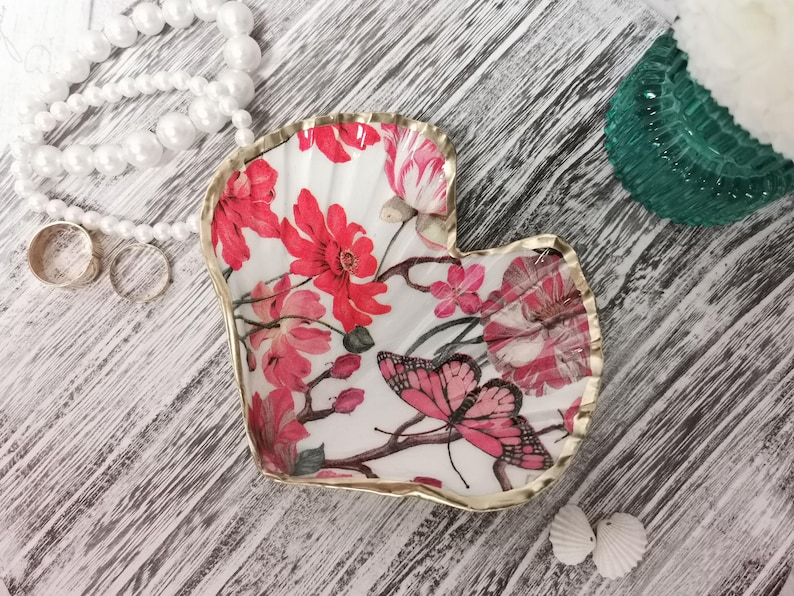 Handmade Heart Shaped Floral Seashell Trinket Dish - Etsy