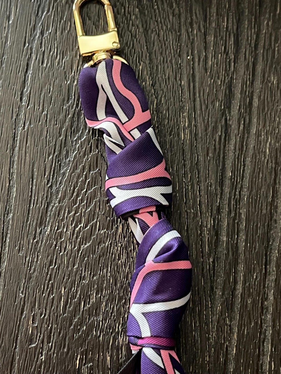 Double Knotted Purple Scarf Key Ring Purse Accessory Faux Silk - Etsy