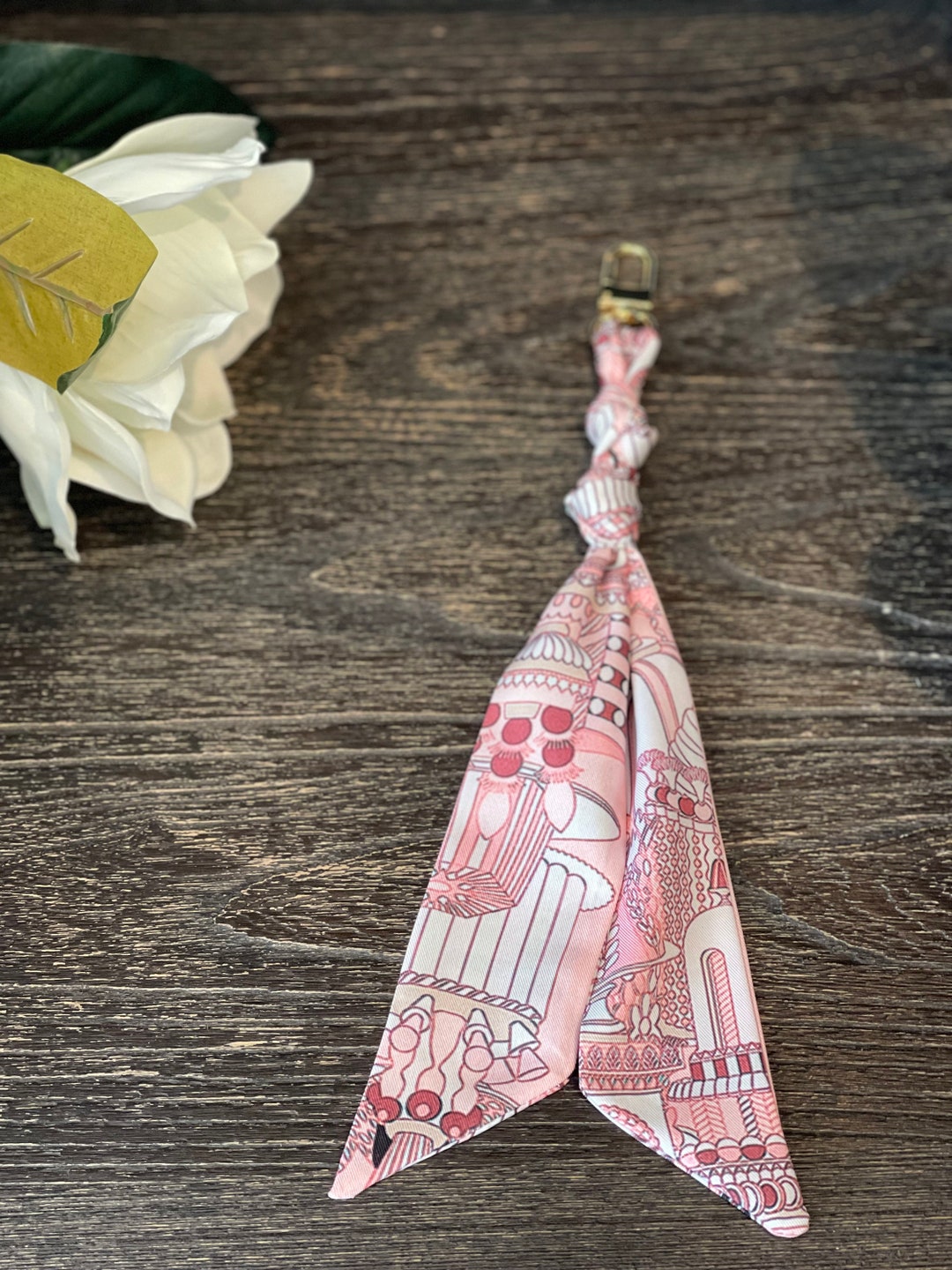 Double Knotted Pink Scarf Key Ring Purse Accessory Faux Silk - Etsy