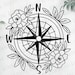 Floral Compass SVG, Compass Line Drawing SVG, Feminine Compass Svg ...