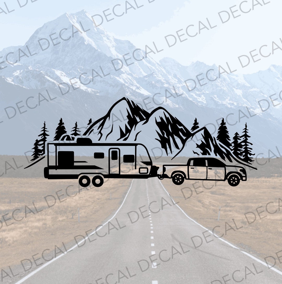 Camper Decal, Travel Trailer Decal, Mountain Camping, Campsite Decal ...