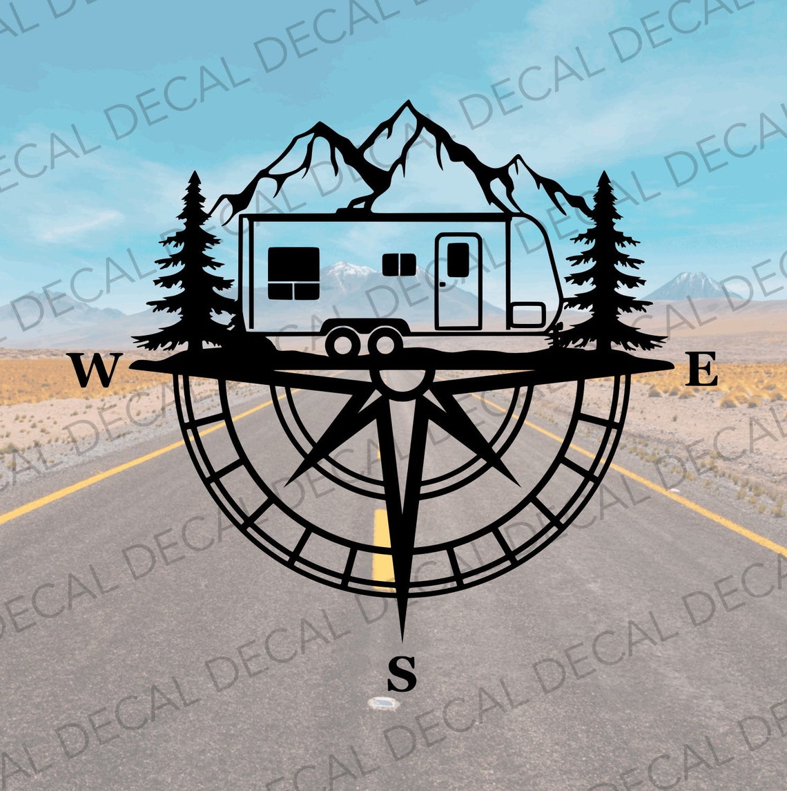 Trailer Compass and Mountains Decal Travel Trailer Decal RV - Etsy