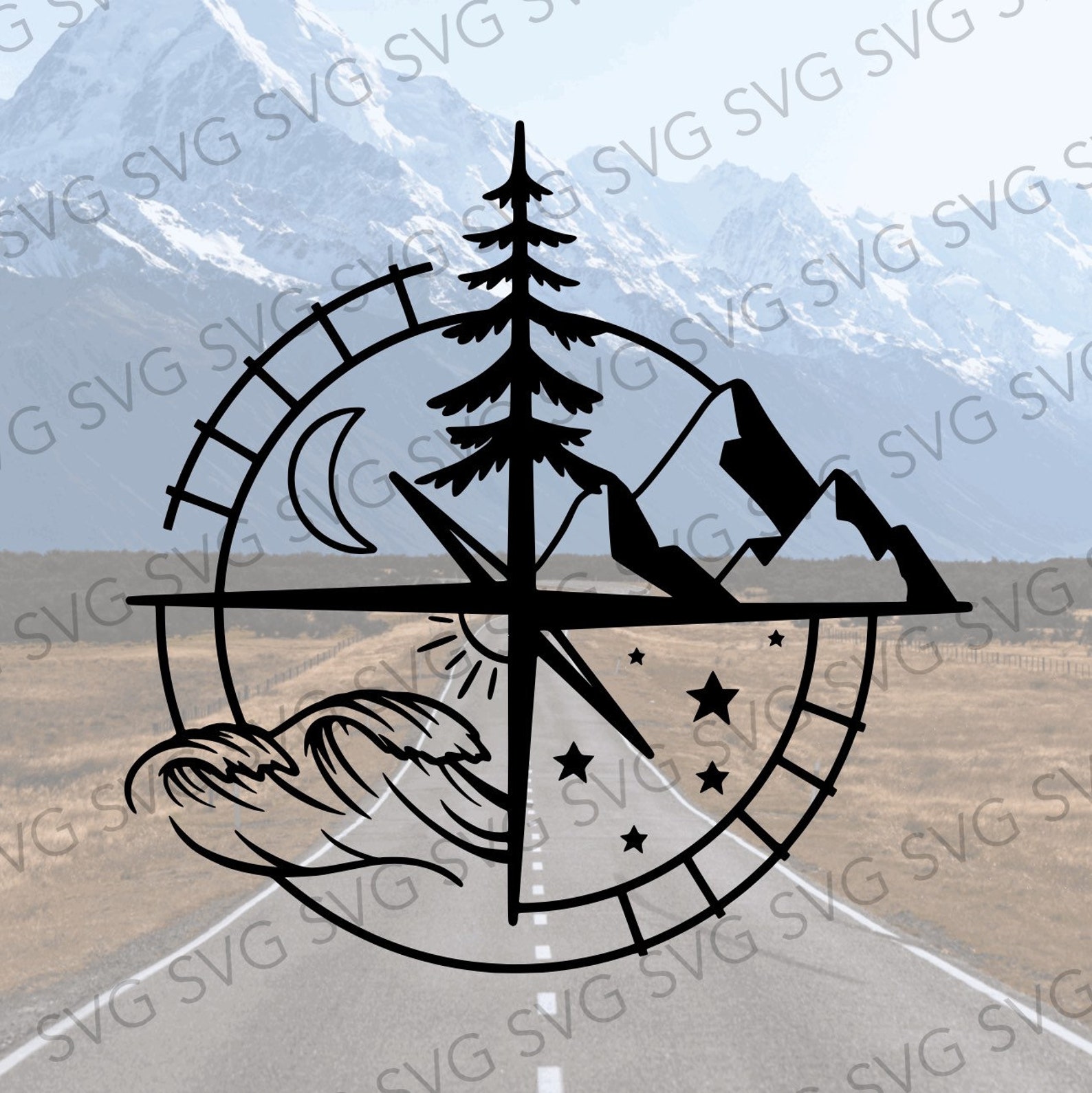 Kompass und Berge SVG, Traveler SVG, Cut File für Camper, Wildnis SVG ...