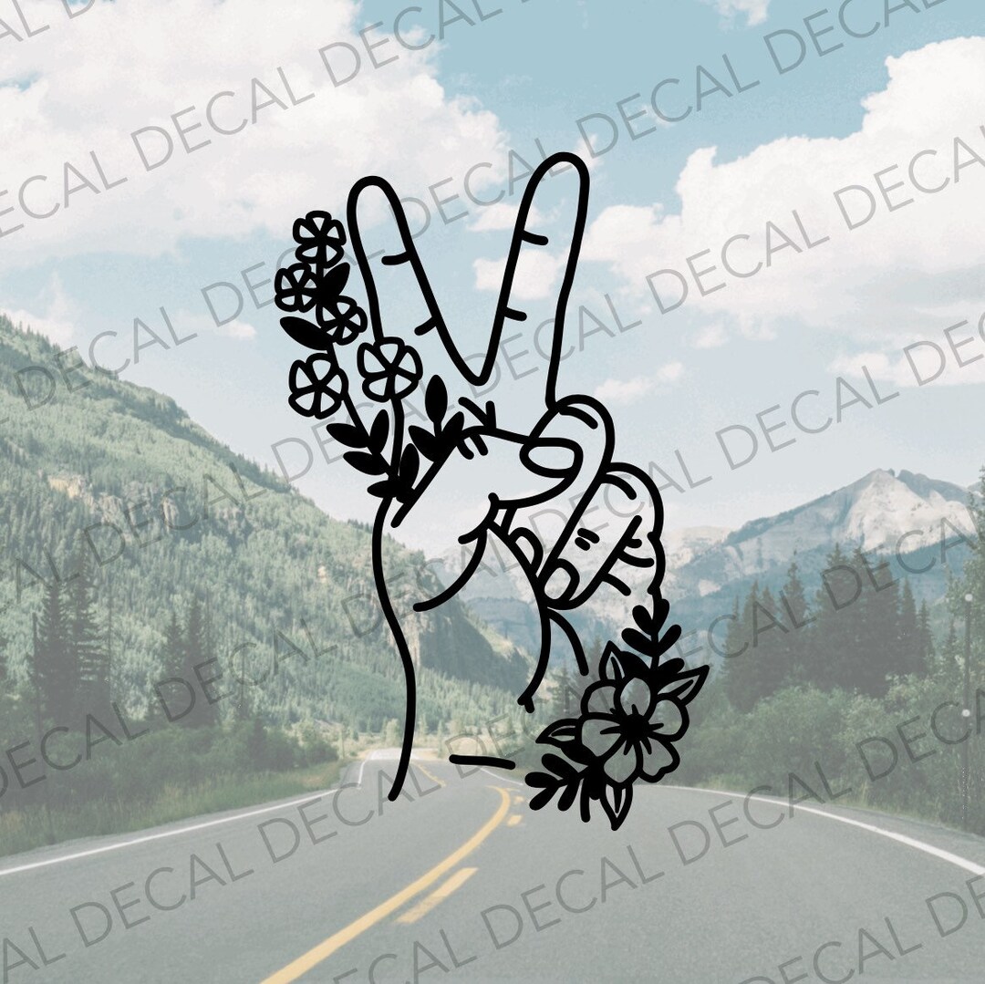 Wave Decal Peace Wave Decal Floral Peace Decal Two Finger - Etsy