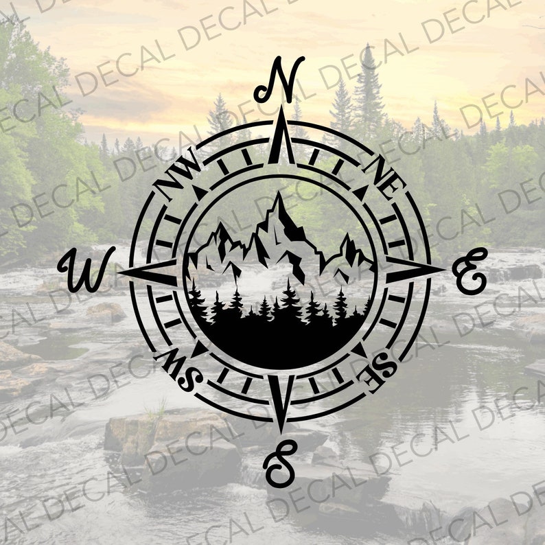 Compass and Mountains Decal, Vinyl Decal, Decal for Camper, Travel ...
