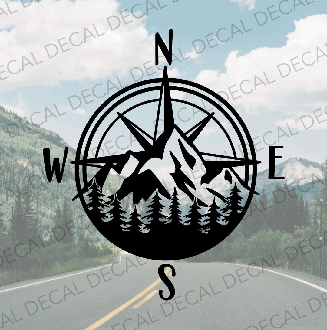 Compass and Mountains Decal, Vinyl Decal, Decal for Camper, Fifth Wheel ...