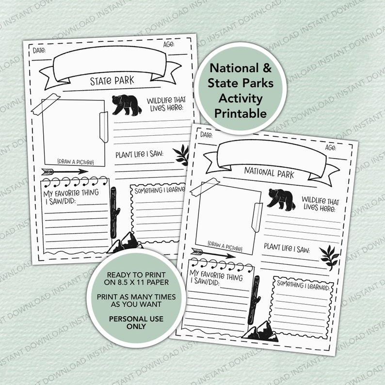 National Park Worksheet National Park Activity Page Road - Etsy