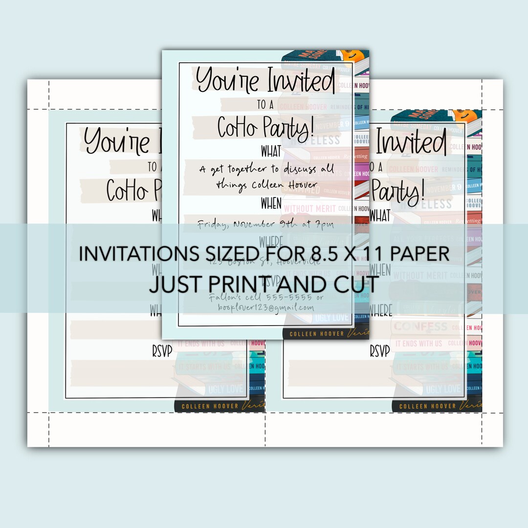Colleen Hoover Party Printable Invitation, Coho Printable, Coho Graphic ...