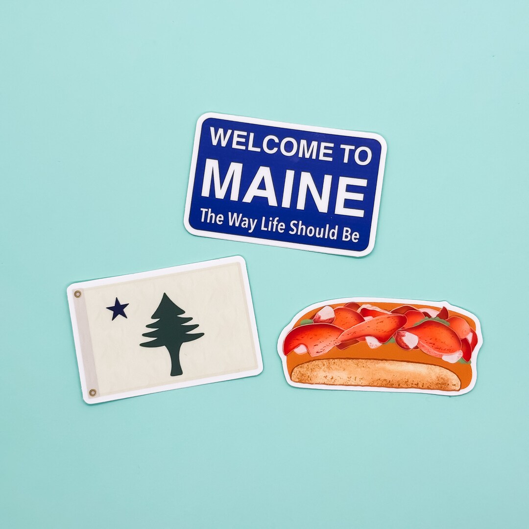 Maine Sticker Bundle, Lobster Roll Sticker, Maine Flag, Maine the Way ...