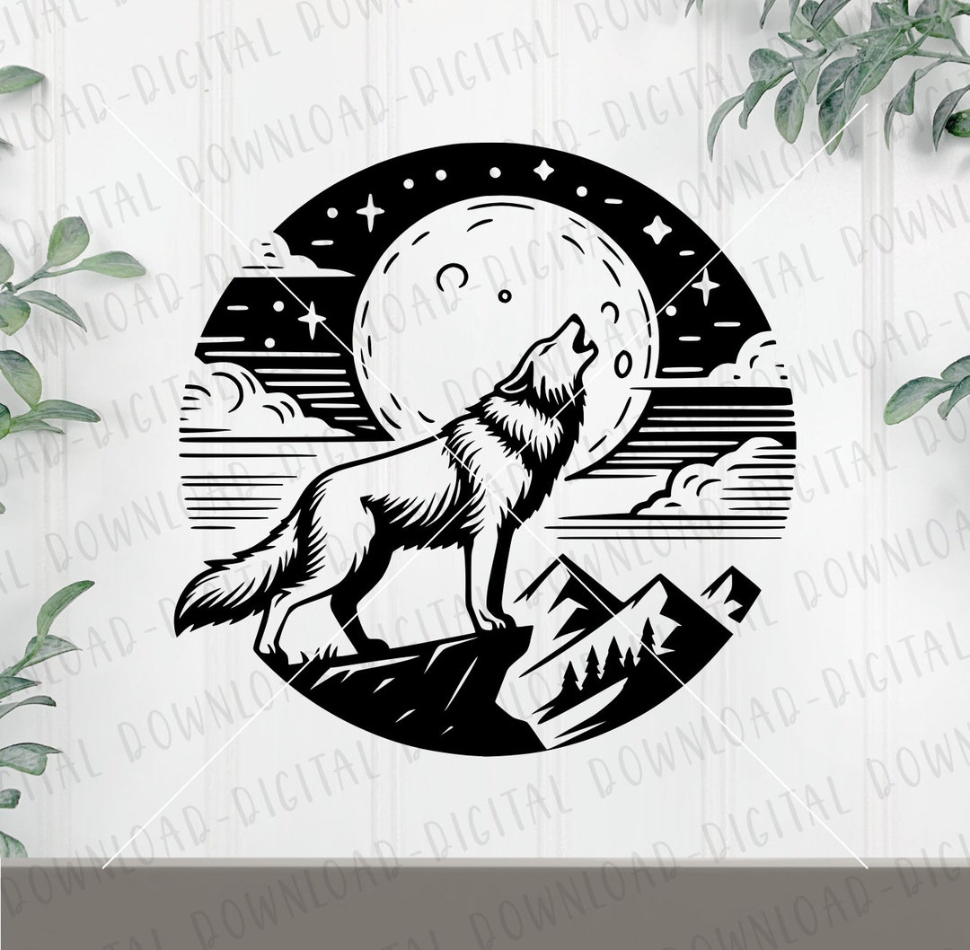Wolf Howling at the Moon SVG, Wolf Mountain SVG, Wolf Cut File - Etsy