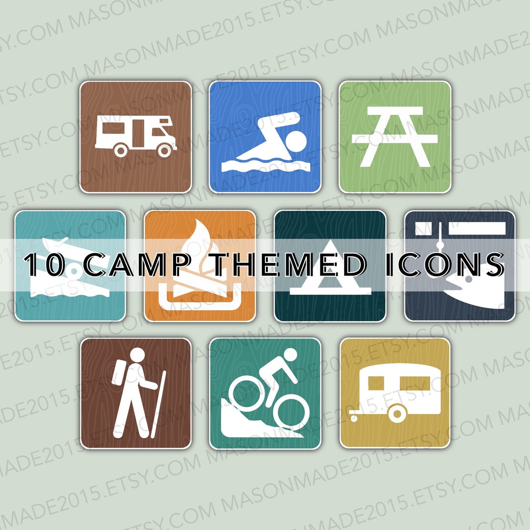 Recreational Icons, Park Symbols, Camping Icons, Camping Party, Digital ...