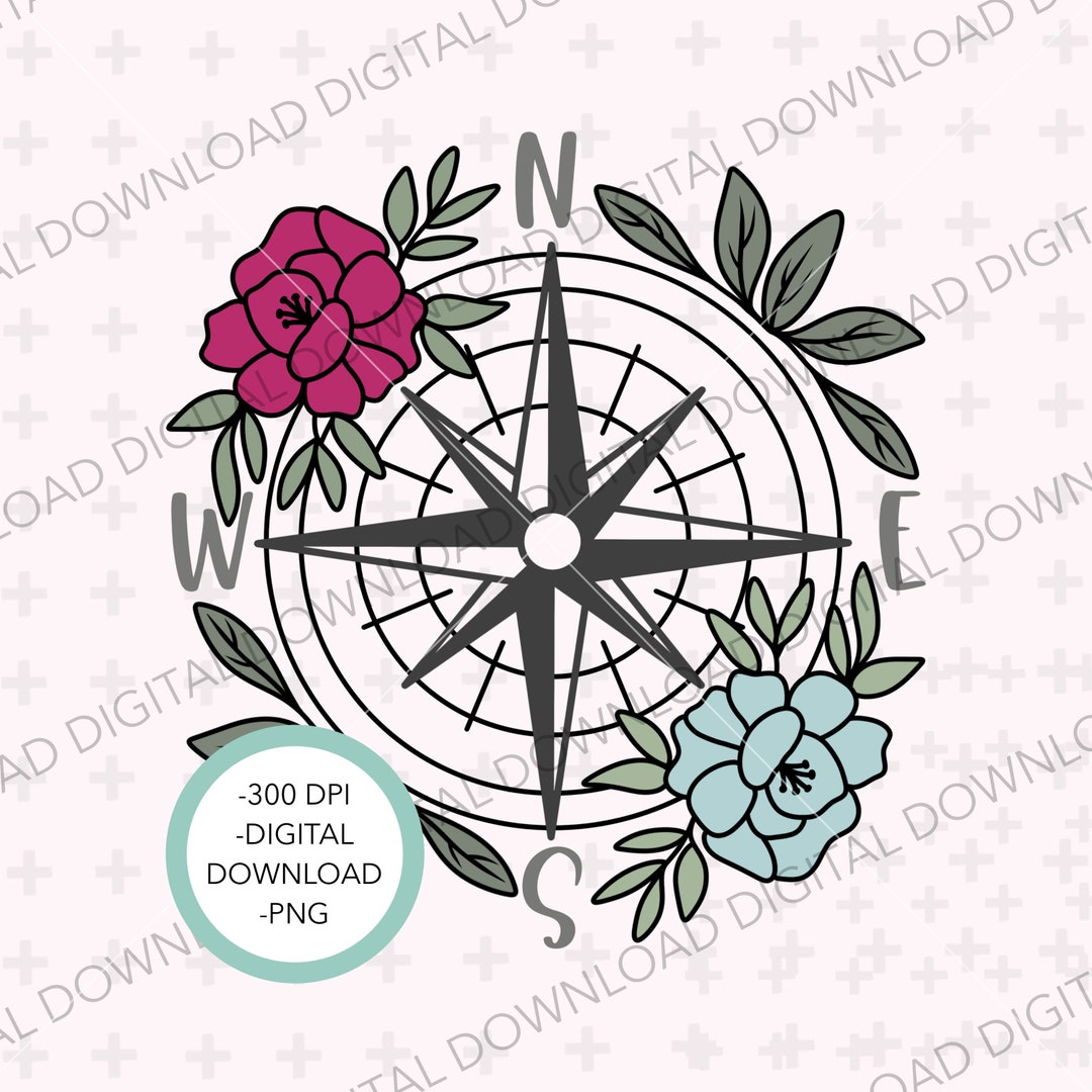 Compass PNG, Floral Compass PNG, Compass With Flowers, Compass Line ...