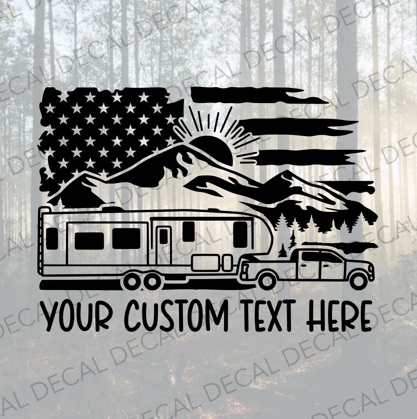 Fifth Wheel Decal Custom Text, Decal for Fifth Wheel, Mountain Flag ...
