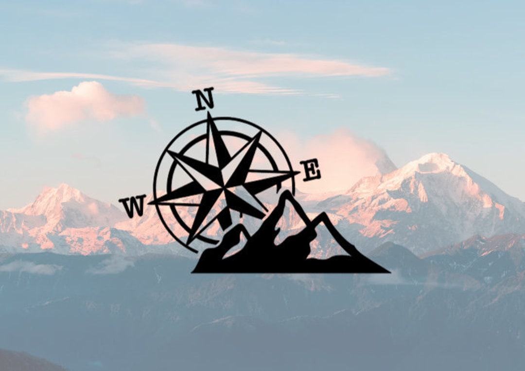 Mountains and Compass Decal, Vinyl Decal, Mountain With Compass Decal ...