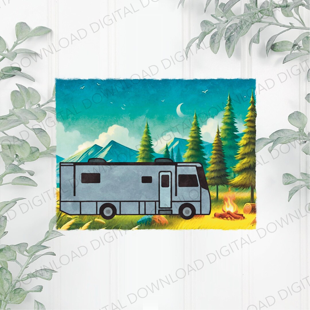 Motorhome Watercolor Graphic, Camp Scene, Class A Sublimation, Camper ...