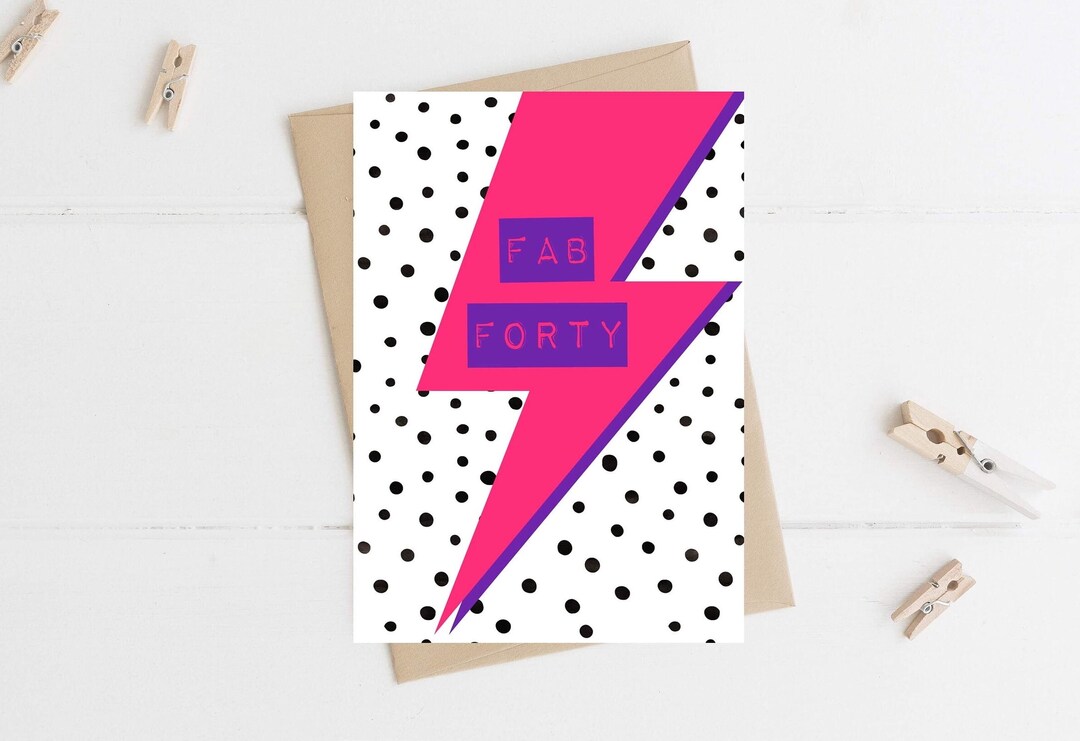 FAB FORTY 40th Birthday Card Pink Lightning Bolt - Etsy