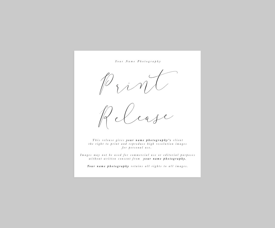 Print Release Template, Photography Form, Photography Marketing ...