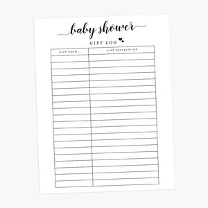 Baby Shower Gift Log, Baby Gift Tracker, Baby Shower Gift Giver Log ...
