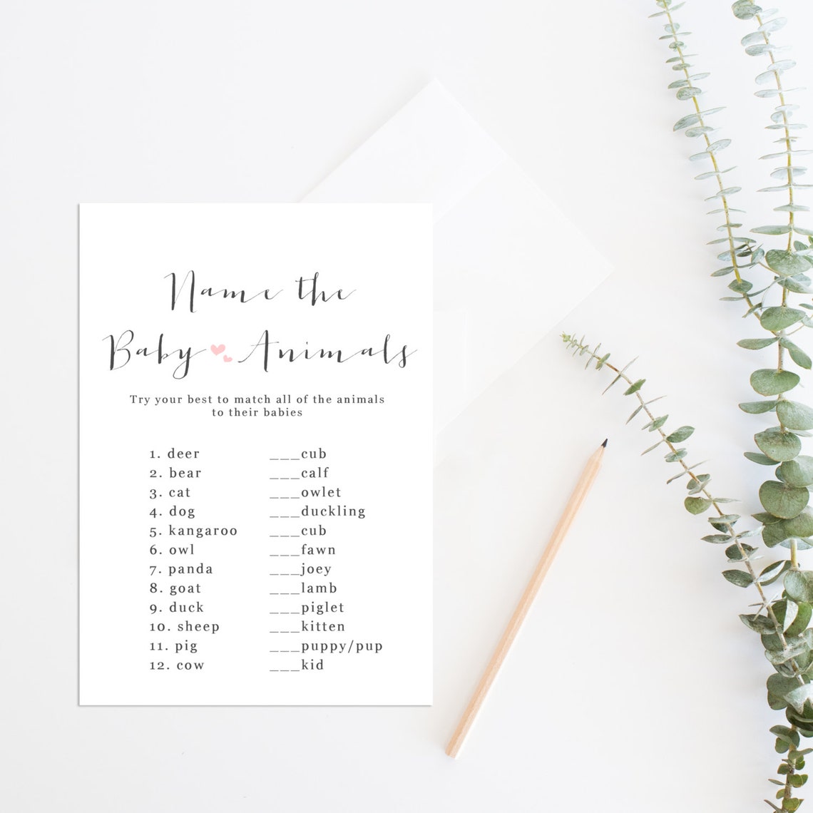 Printable Baby Shower Game Name the Baby Animals Printable - Etsy