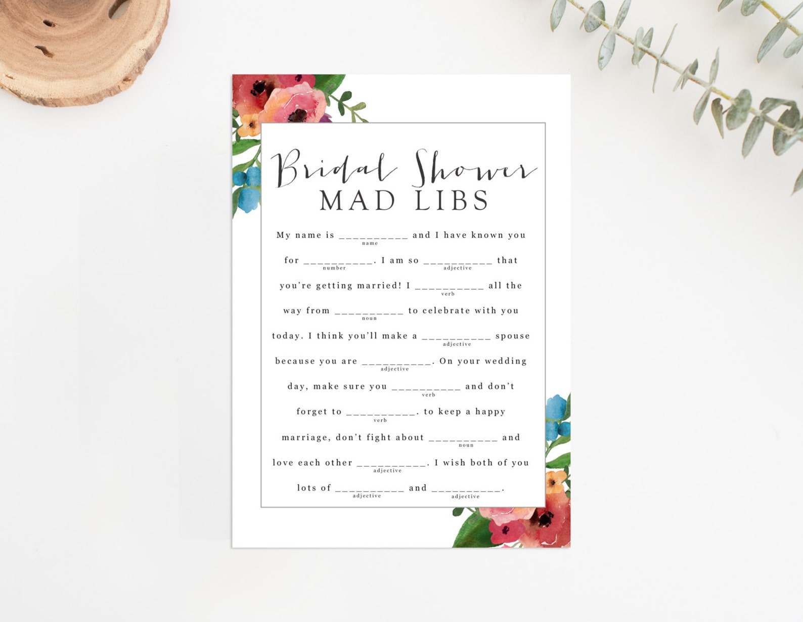 Bridal Shower Mad Libs Printable Bridal Shower Game Bridal | Etsy