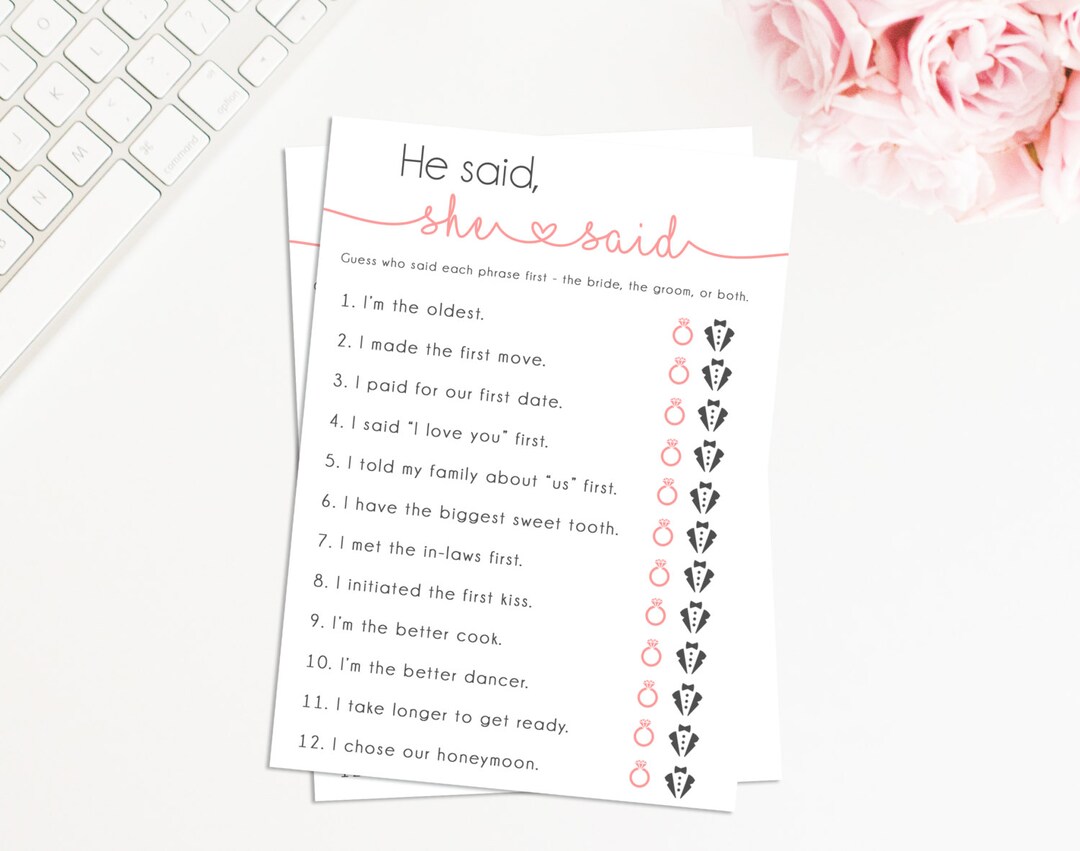 Printable He Said She Said Game Wedding Reception Game - Etsy