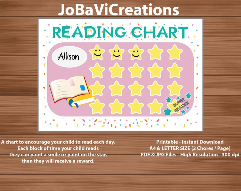 Kids Reading Chart Printable. Childs Reading Chart Stars Design ...