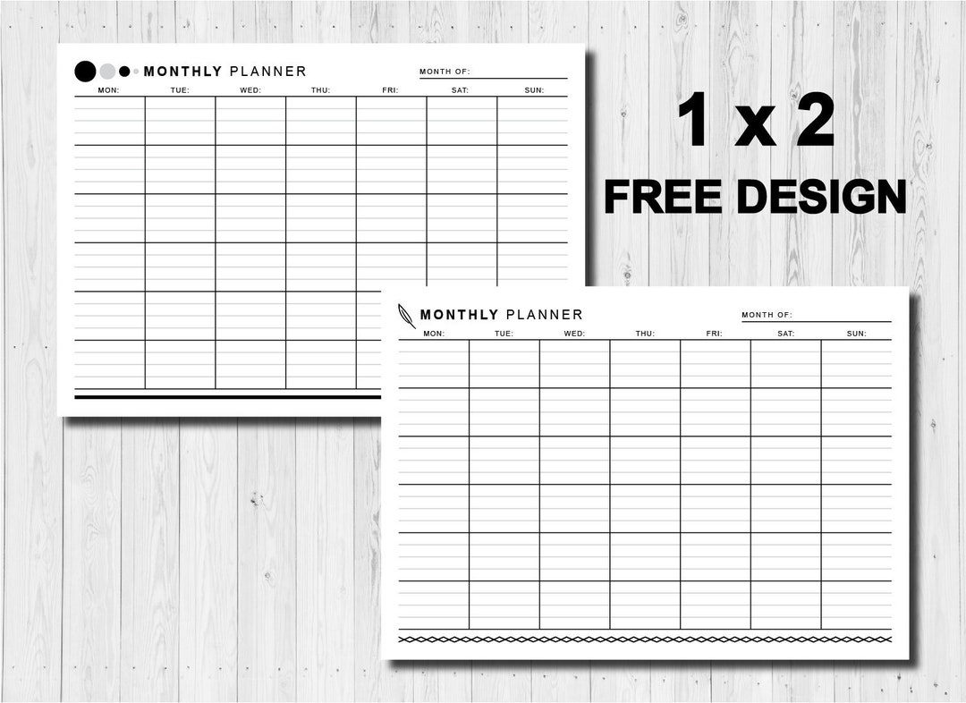 Monthly Planner Printable Blank. Month Calendar. Minimalist. Black ...