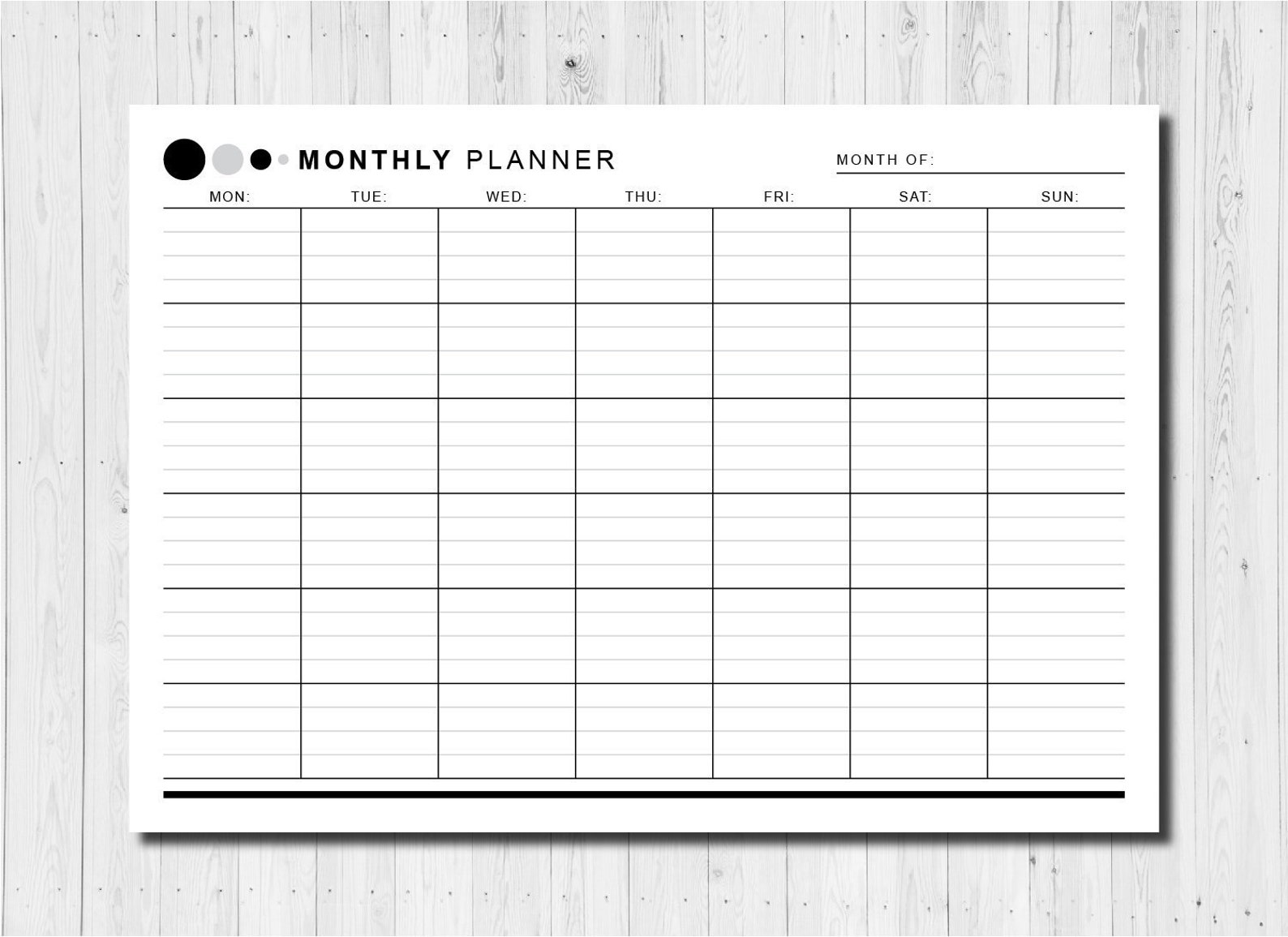 Mensile planner stampabile vuoto. Calendario mensile. | Etsy