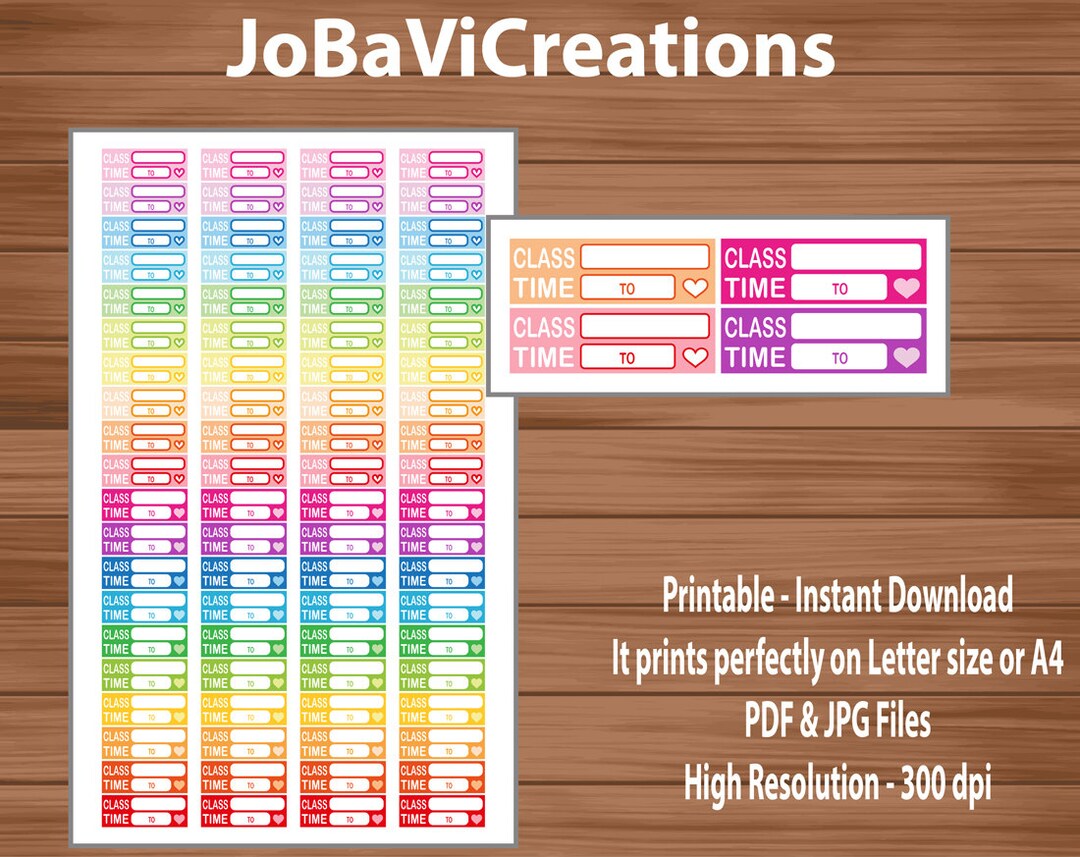 Class Time Stickers Printable. School Printable Stickers. Printable ...