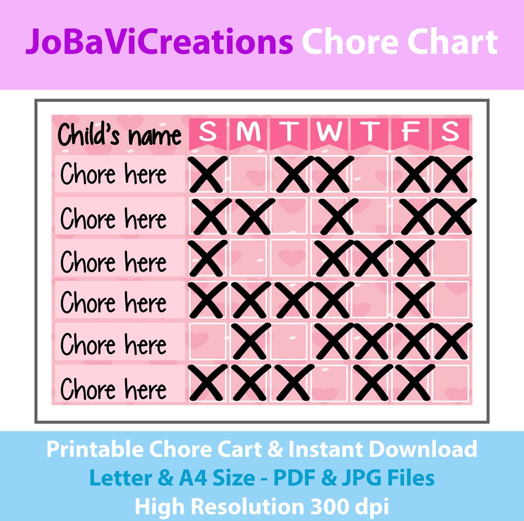 Girls Chore Chart Printable.kids Chore Chart Printable. - Etsy