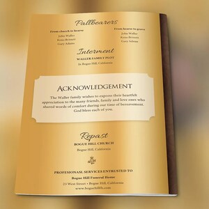Solid Gold Funeral Program Template: Celebration of Life (digital ...