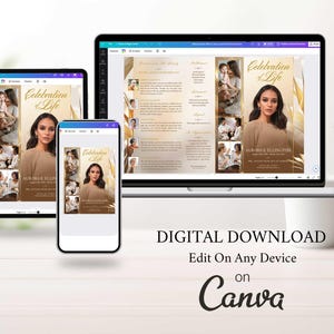 Beige Funeral Program Canva Template, Printable Tabloid Trifold ...