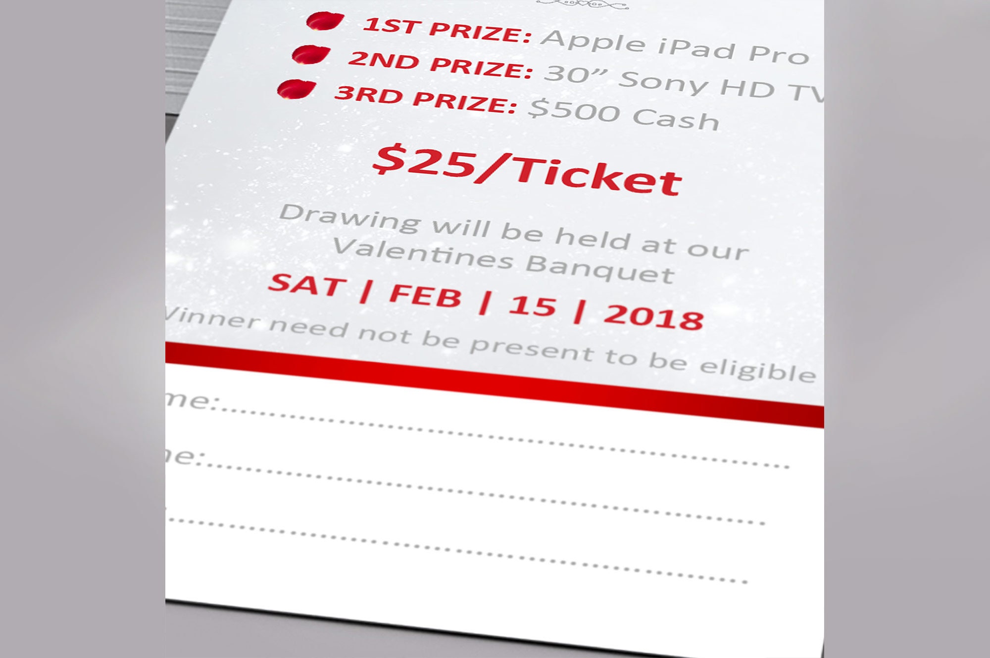 Valentine's Day Raffle Ticket Template for Word and Publisher: Red ...