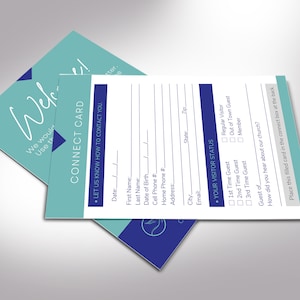 Modern Church Connect Card Template for Canva, Pastel Blue, QR Code ...