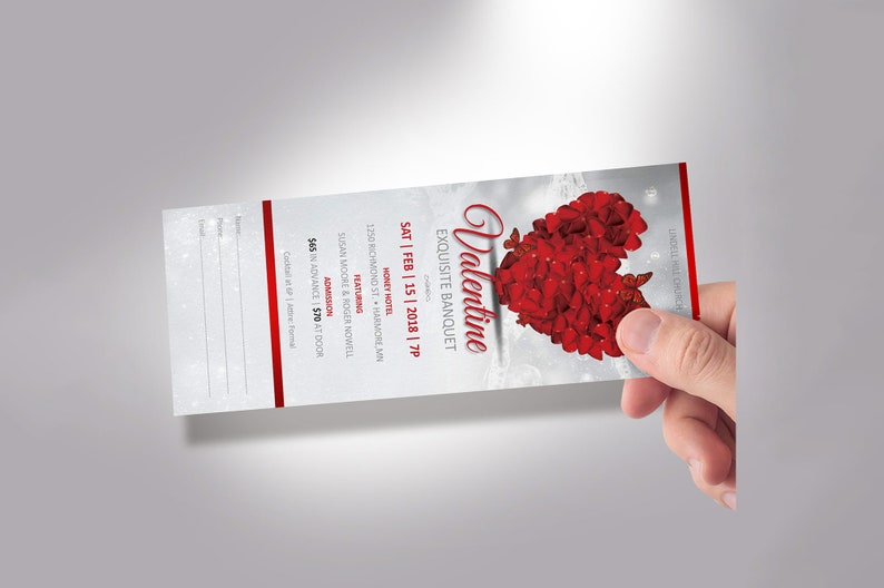 Valentine's Day Banquet Ticket Template for Word and Publisher: Red ...