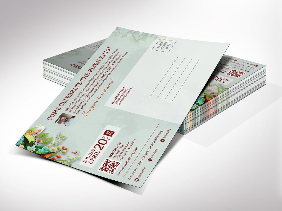 Floral Easter Sunday Postcard Template: Teal Church Invitation (canva ...