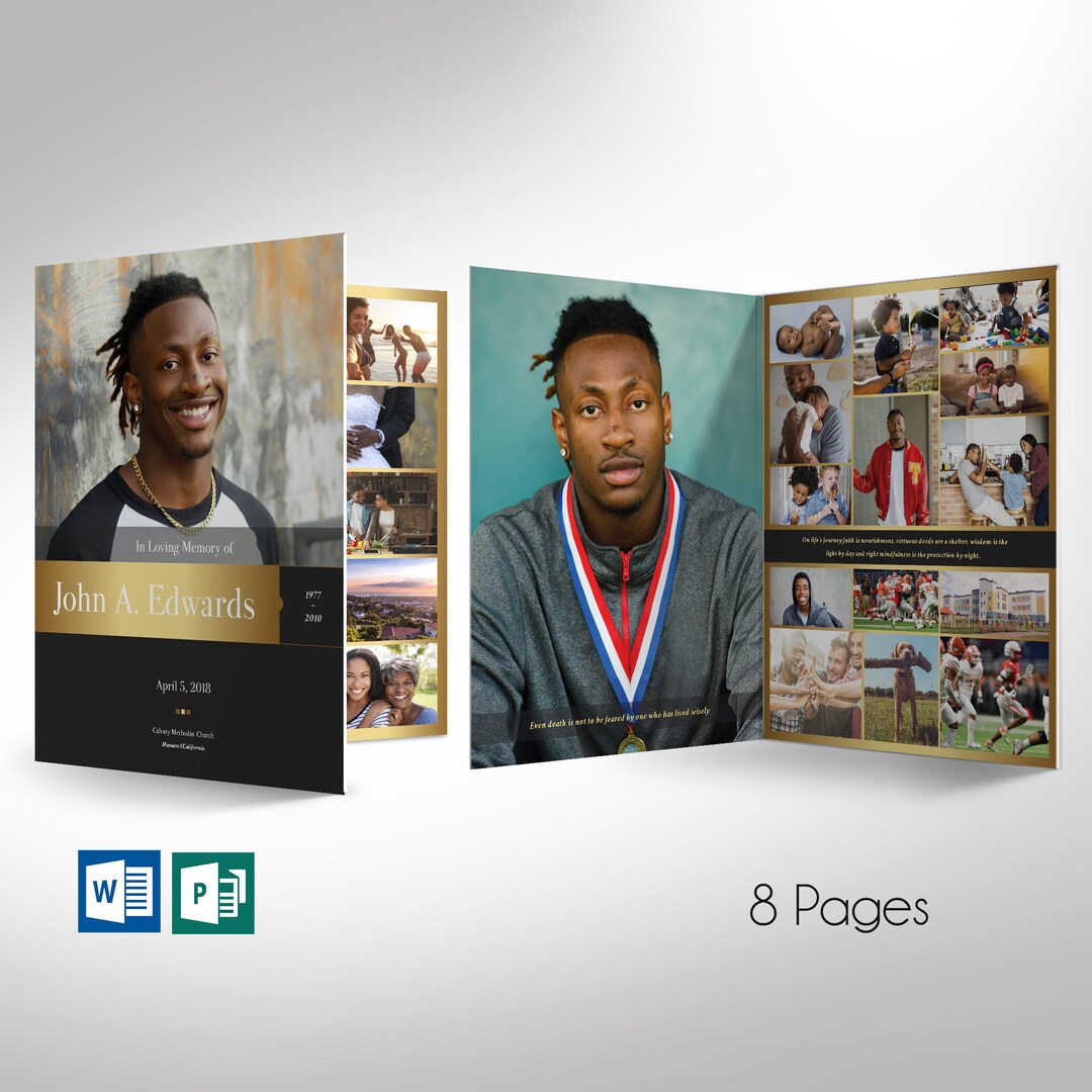 Remember Gold Tabloid Funeral Program Template, Word and Publisher ...