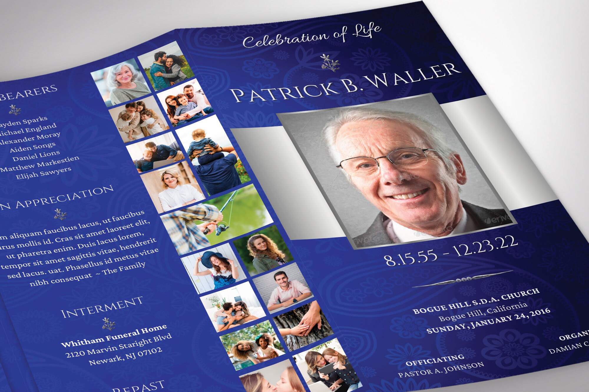 Blue Silver Funeral Program Template: Celebration of Life (canva ...