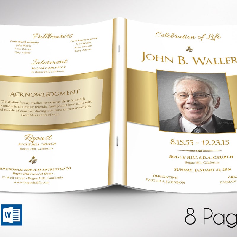 Obituary Template White and Gold - Etsy