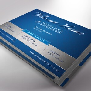 Church Visitor Card Template for Canva, Blue Silver - V2, Church ...