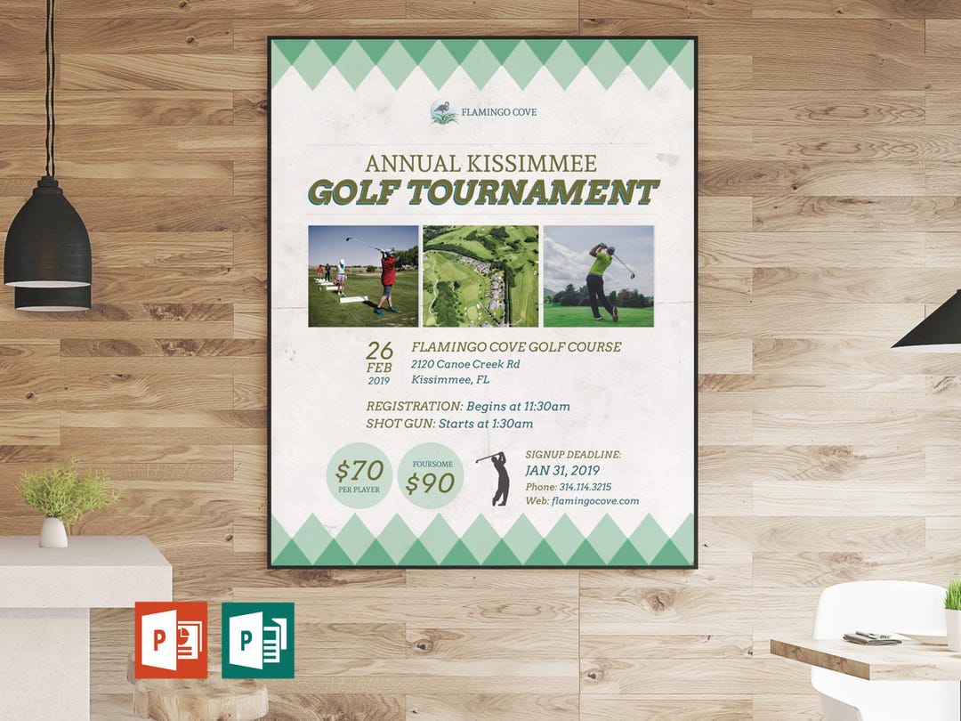 Retro Golf Tournament Poster Template for Powerpoint and Publisher ...
