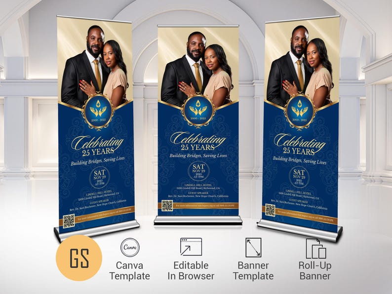 Church Anniversary Banner Template | Blue & Gold Pastor Appreciation ...
