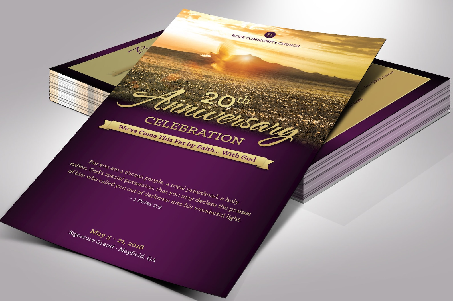 Purple and Gold Church Anniversary Program Template (word & Publisher ...