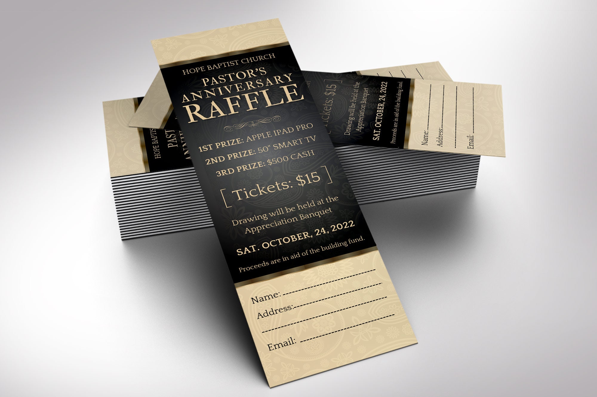 Pastor Appreciation Raffle Ticket Template: Red & Gold (canva, 2x6 In ...