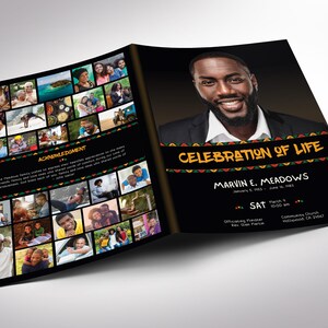 African Tabloid Funeral Program Template for Canva 2, Ethiopian Red ...