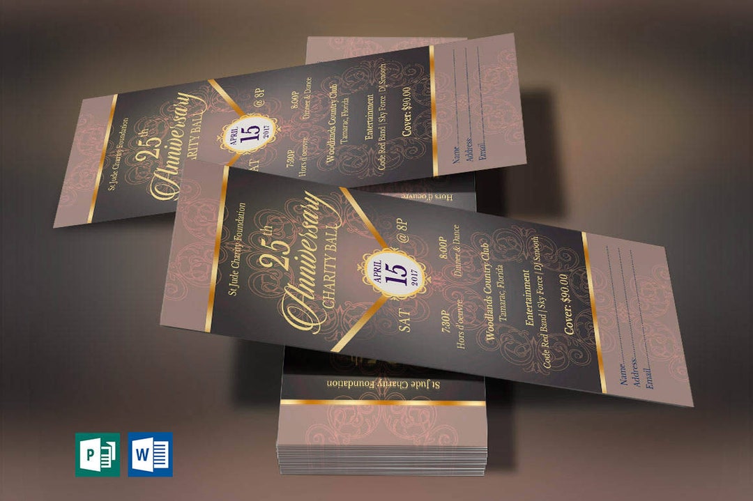 Gold Anniversary Banquet Ticket Template, Word and Publisher, Brown ...