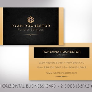 Funeral Services Business Card Template: Black and Gold Canva Design (3 ...