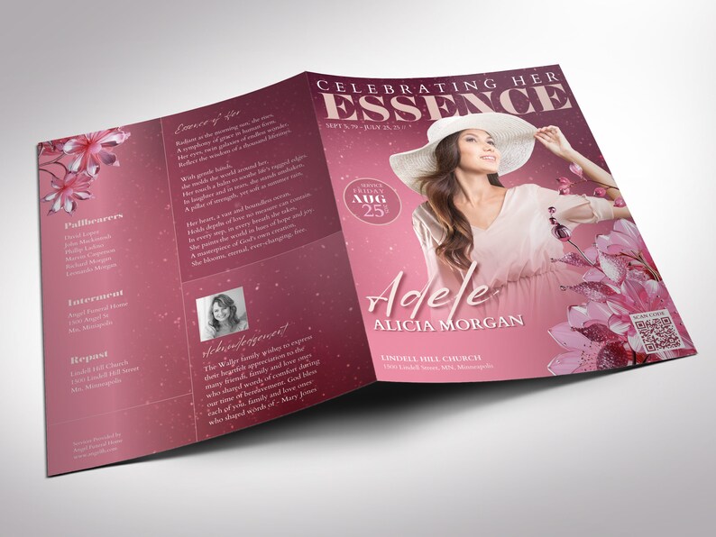 Pink Essence Funeral Program Template | Canva: 8-page Floral Magazine ...