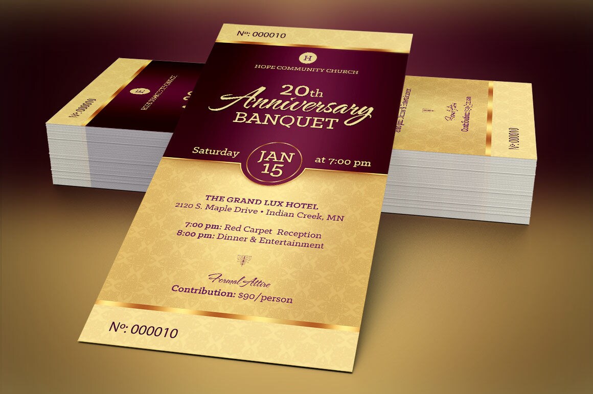Plum Gold Anniversary Banquet Ticket Template for Word and - Etsy