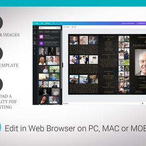 Black Gold Tabloid Trifold Funeral Program Template for Canva V2 ...